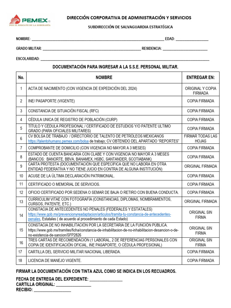 Documentacion para Ingresar A Pemex | PDF