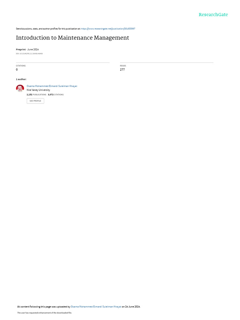 Introduction To Maintenance Management | PDF
