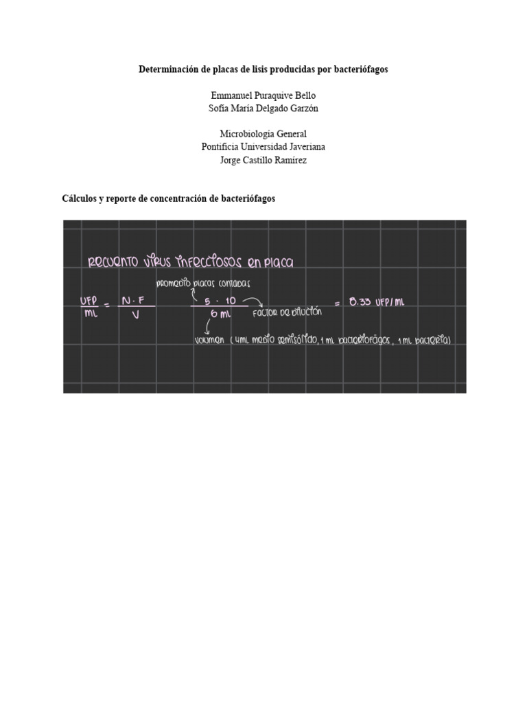 Informe Laboratorio Determinación Placas Lisis Bacterófagos | PDF