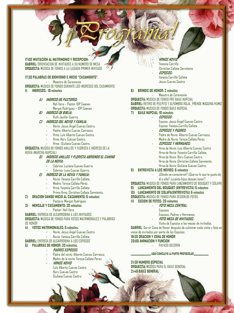 Programa Protocolar - Gabriel, Orquesta y Maestro de Ceremonia | PDF
