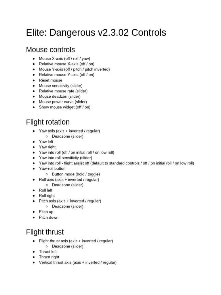 Elite - Dangerous v2.3.02 Controls | PDF | Rotation | Thrust