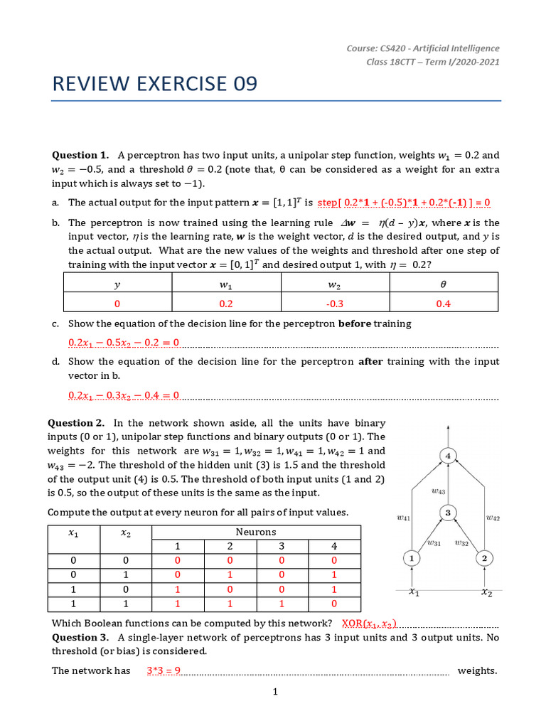 AI Perceptron Training Exercises | PDF | Statistical Classification ...