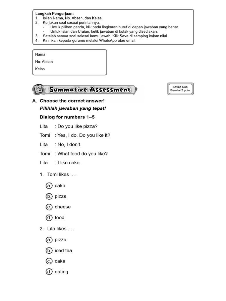 SD Bahasa Inggris 3 Summative Assessment Unit 1 | PDF