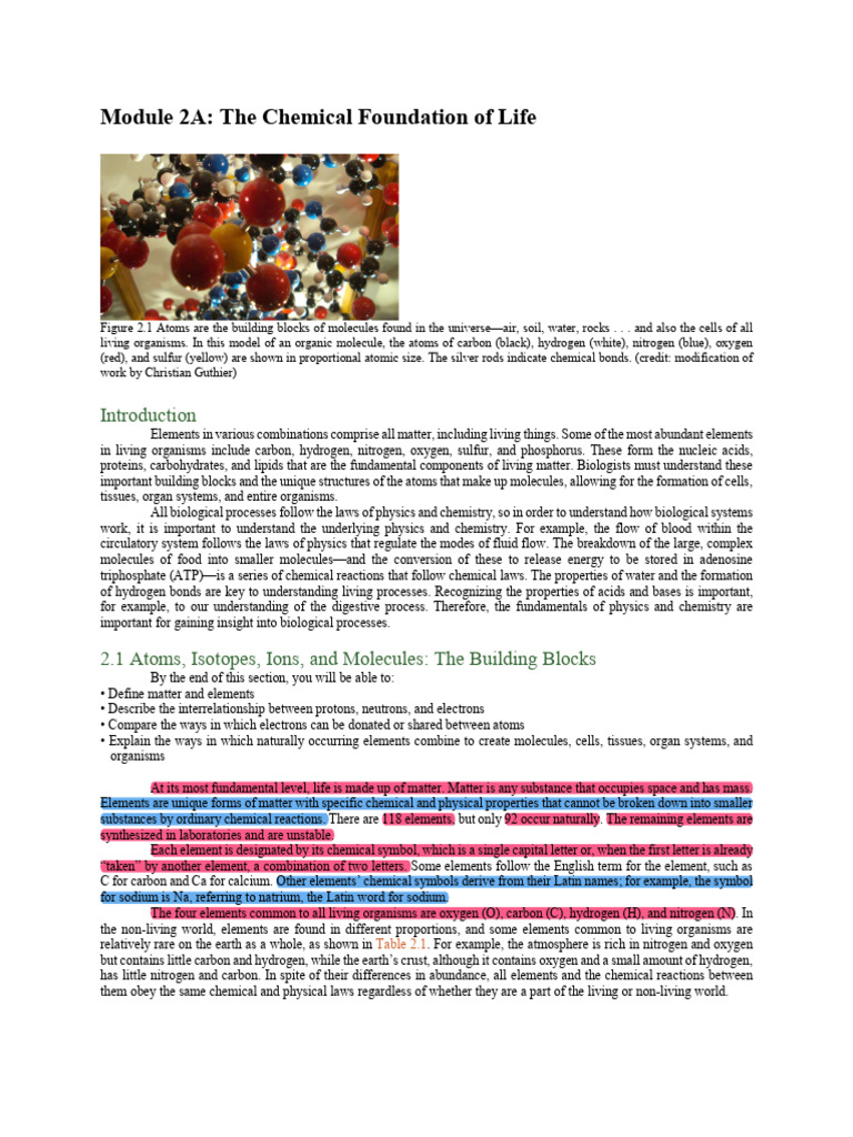 Module 2A. The Chemical Foundation of Life | PDF