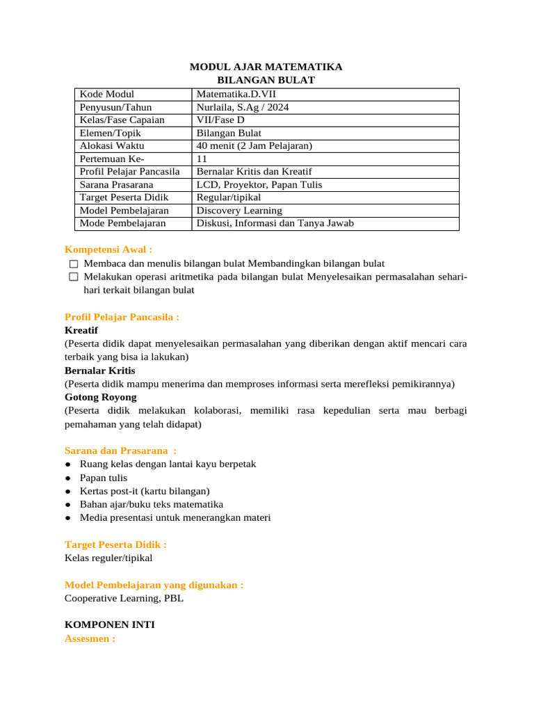 MODUL AJAR MATEMATIKA Pertemuan 11-12 | PDF