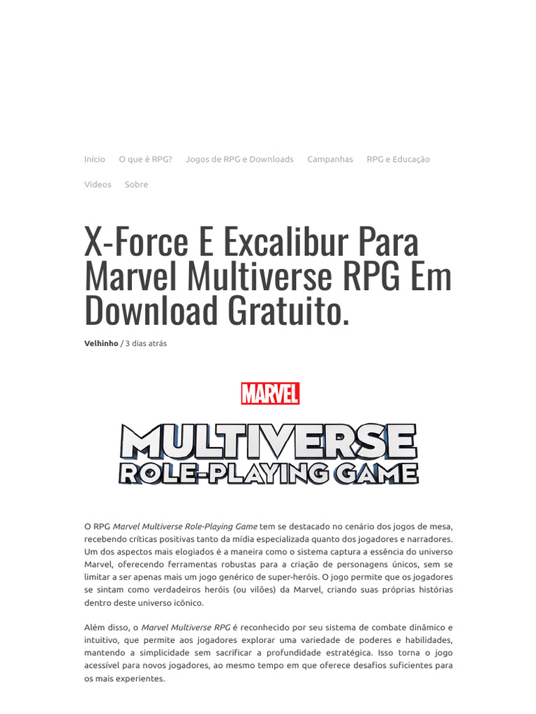 X-Force E Excalibur para Marvel Multiverse RPG | PDF