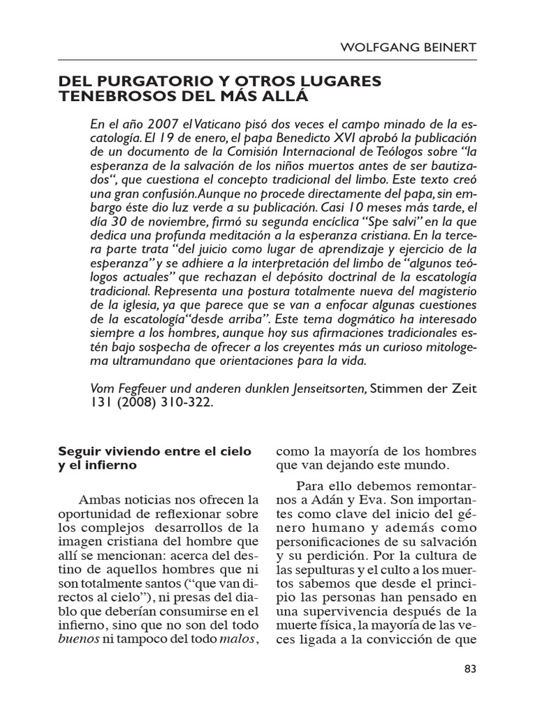 Wolfgang Beinert Del Purgatorio y Otros | PDF