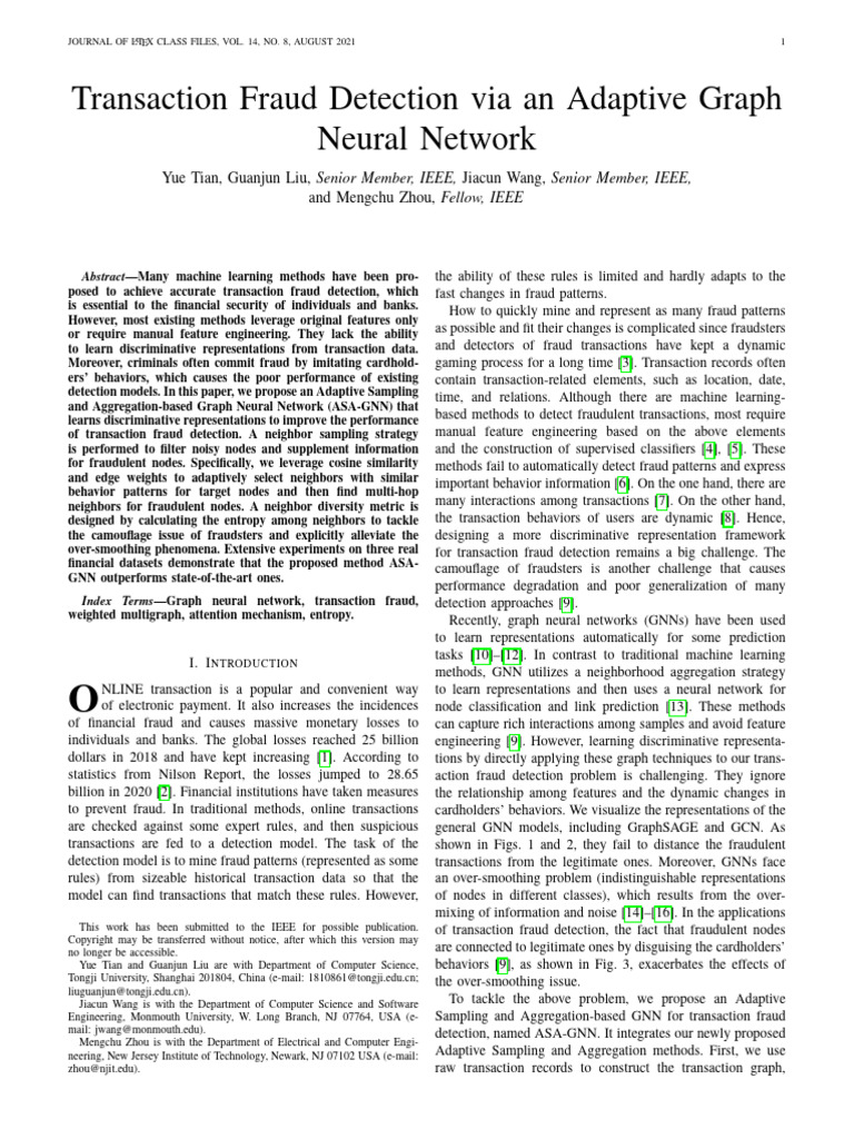 Transaction Fraud Detection Via An Adaptive Graph Neural Network | PDF