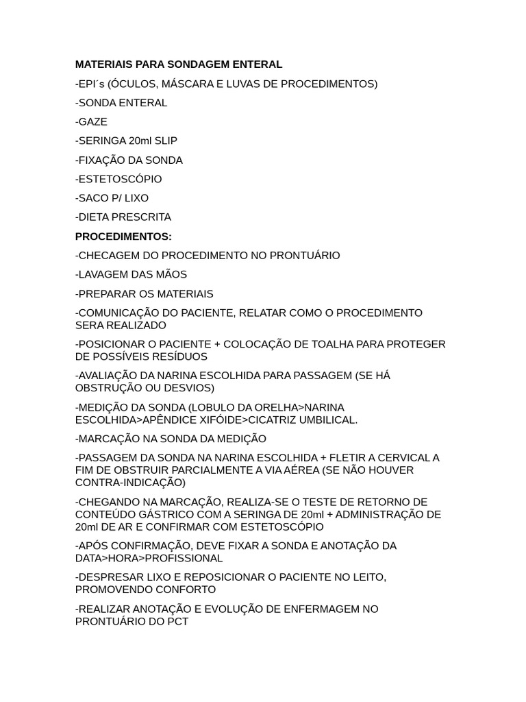 Materiais para Sondagem Enteral | PDF