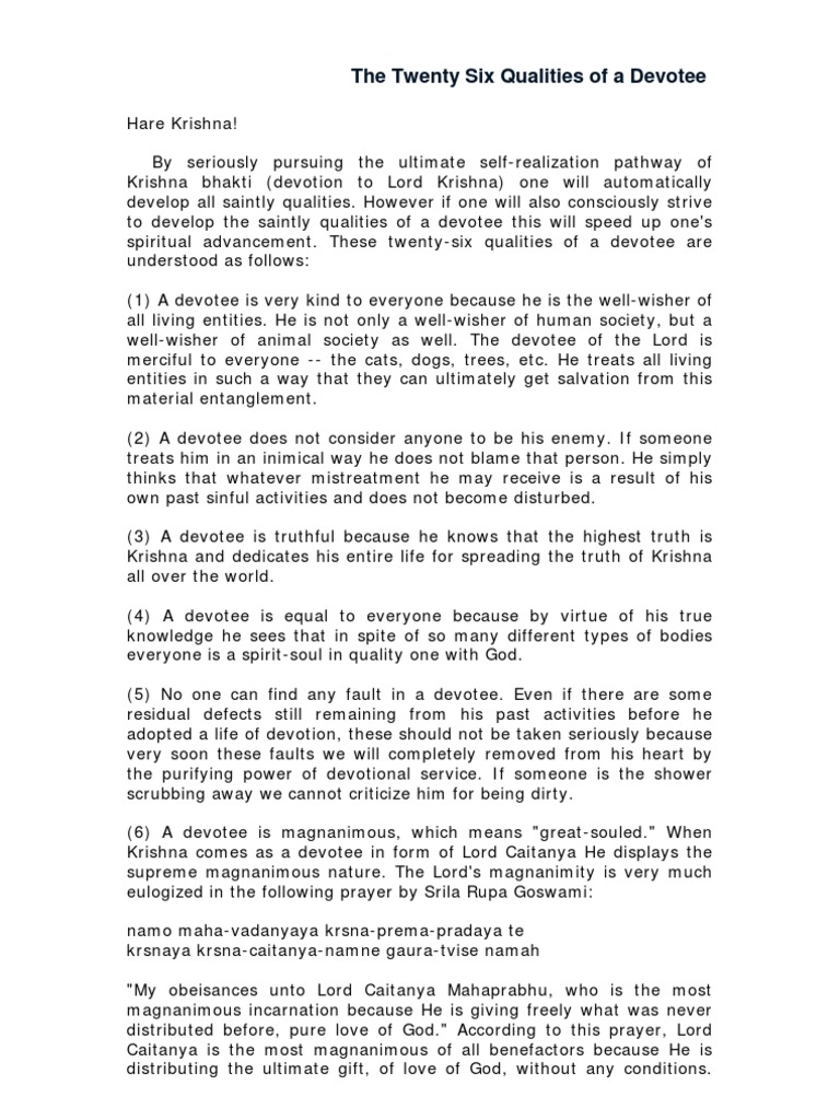 26 Qualities of A Devotee | PDF | Bhakti | Krishna