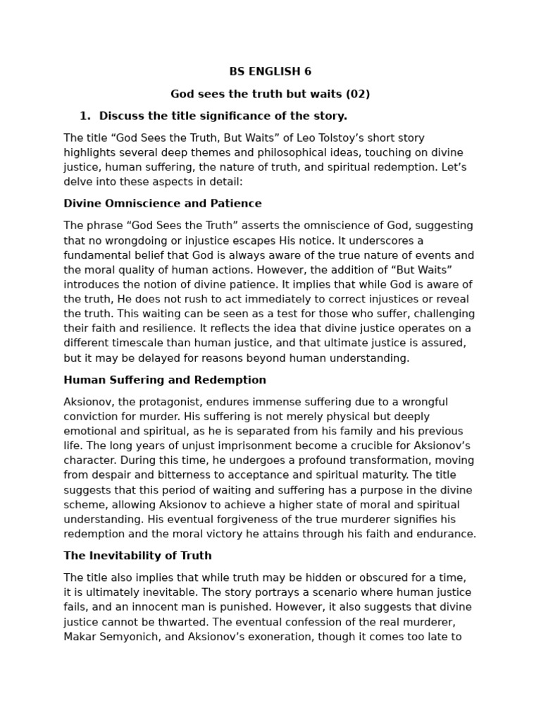 God Sees The Truth But Waits. | PDF