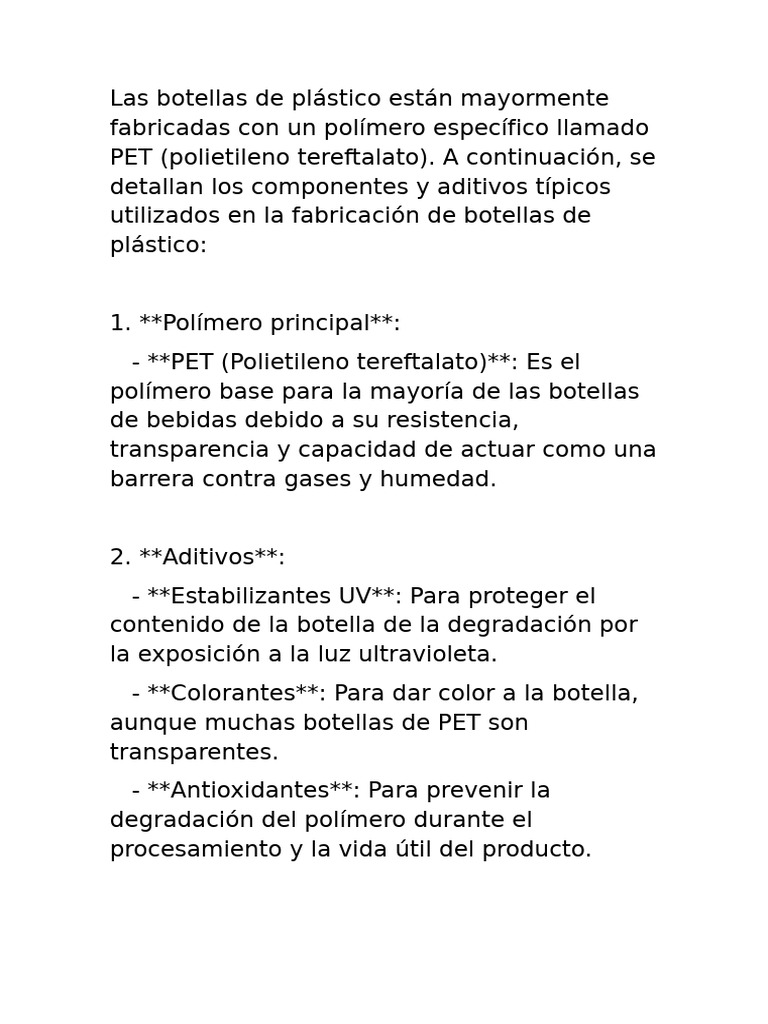 Componentes de botellas de plástico PET | PDF