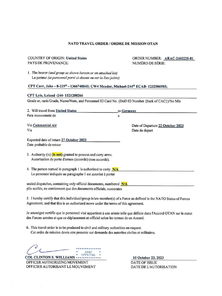 Defender 24 Air Planning Nato Order As of 10 Oct 23 | PDF