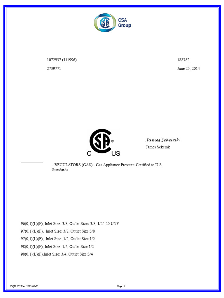 Certification CSA 97 | PDF