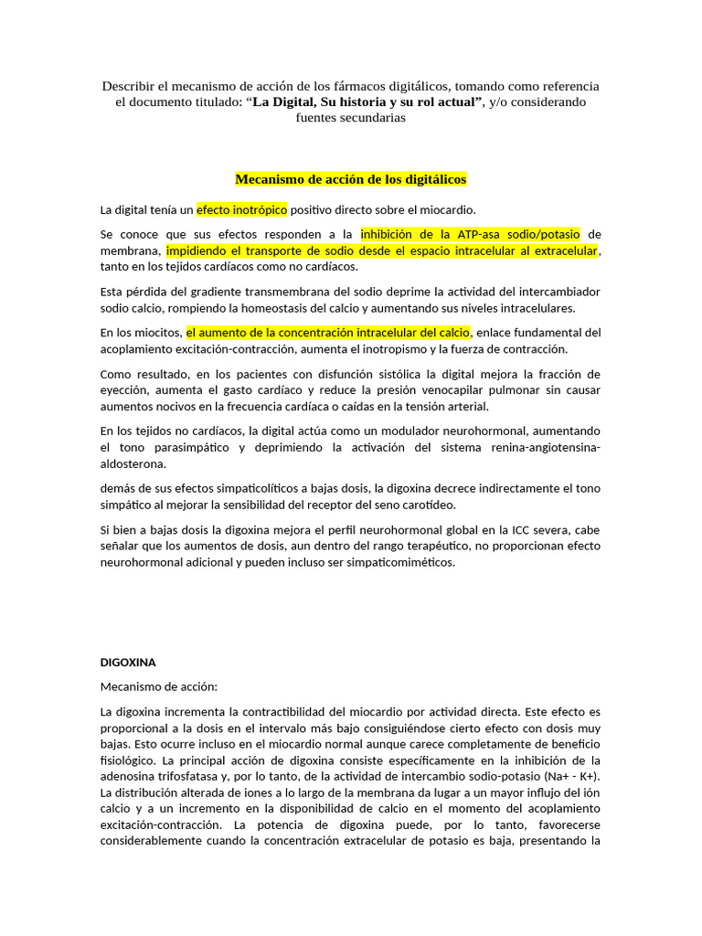 Mecanismo de Acción de Los Digitálicos | PDF