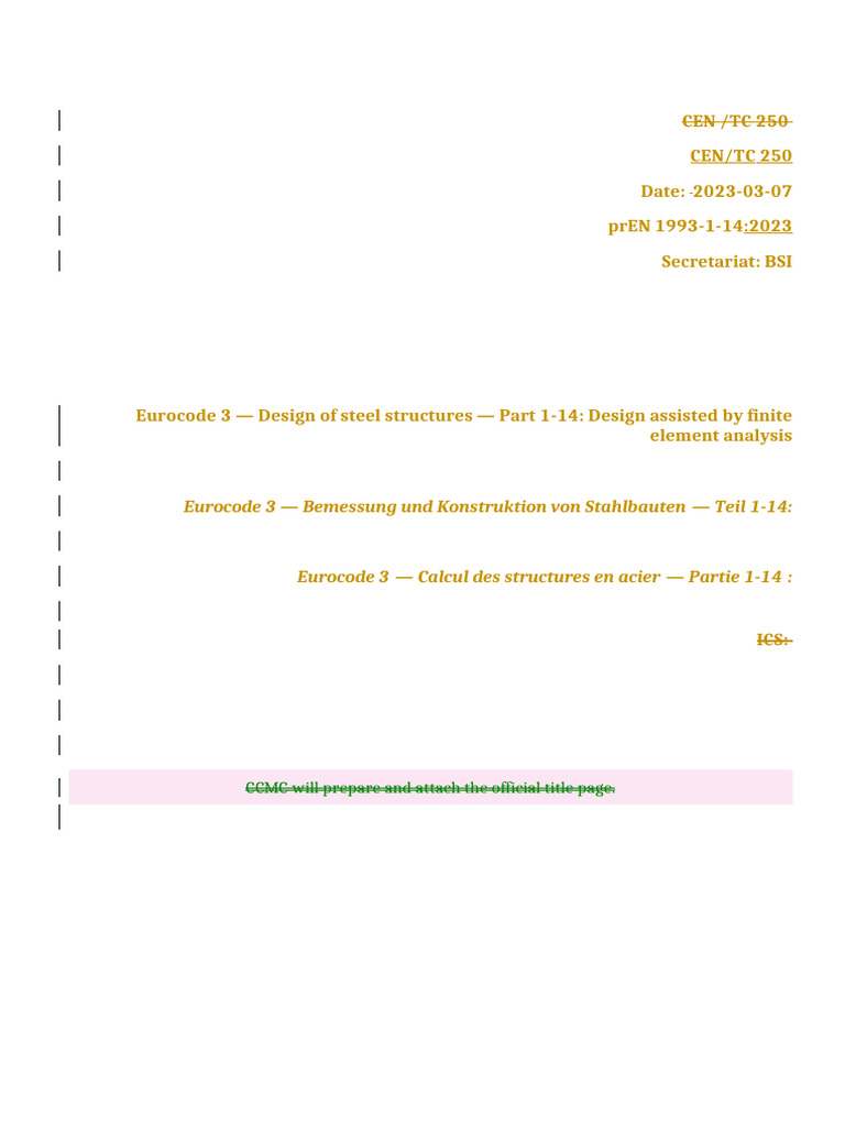 Cen /TC 250 Cen/Tc 250 Date: 2023-03-07 Pren 1993-1-14:2023 Secretariat ...