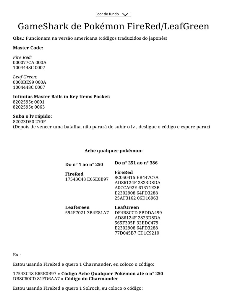 GameShark de Pokémon FireRed - LeafGreen | PDF