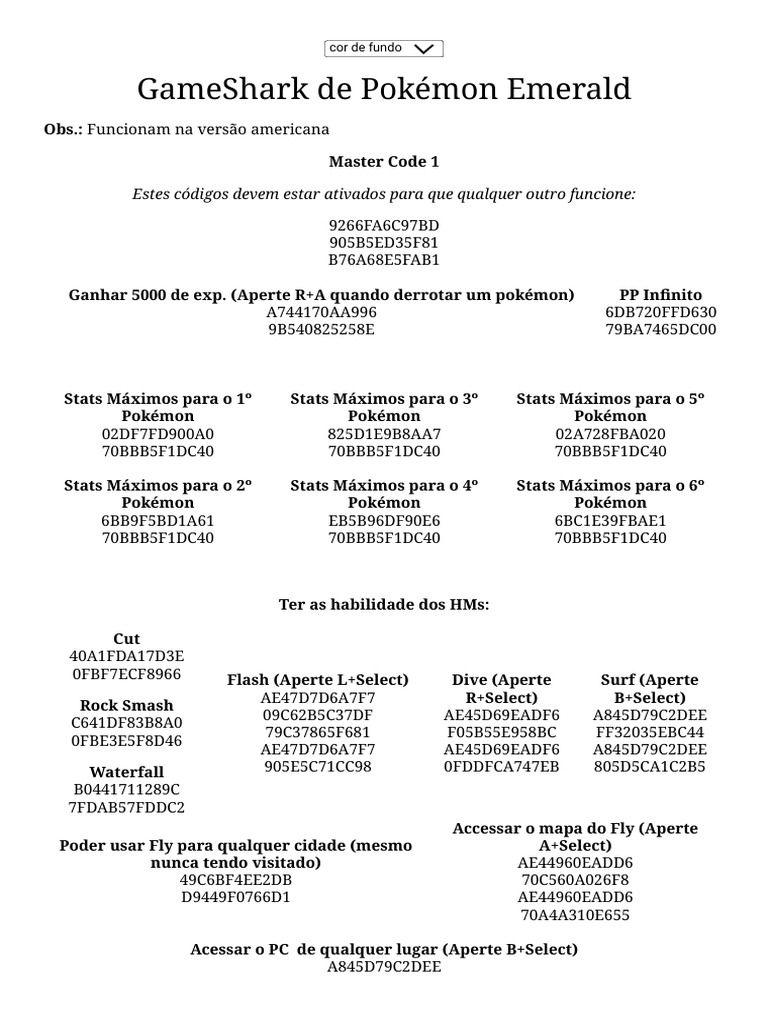 GameShark de Pokémon Emerald | PDF