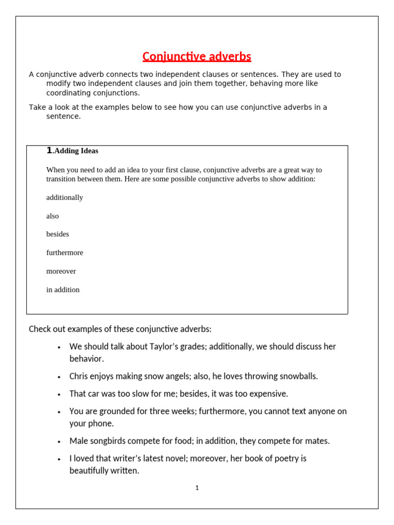 Conjunctive Adverbs | PDF
