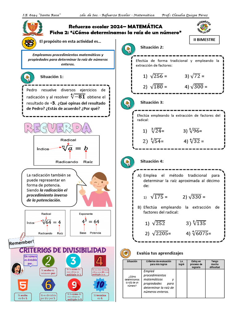 Ficha 2 - REFUERZO ESCOLAR - 2do.2024. II BIMESTRE | PDF