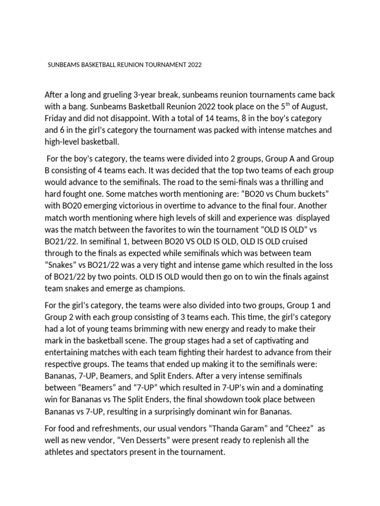 Basketball Reunion Pdf