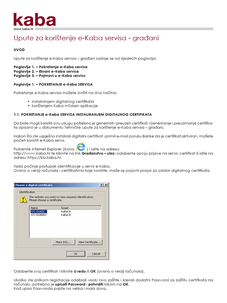 Upute Za Koristenje E-Kaba Servisa Gradani | PDF