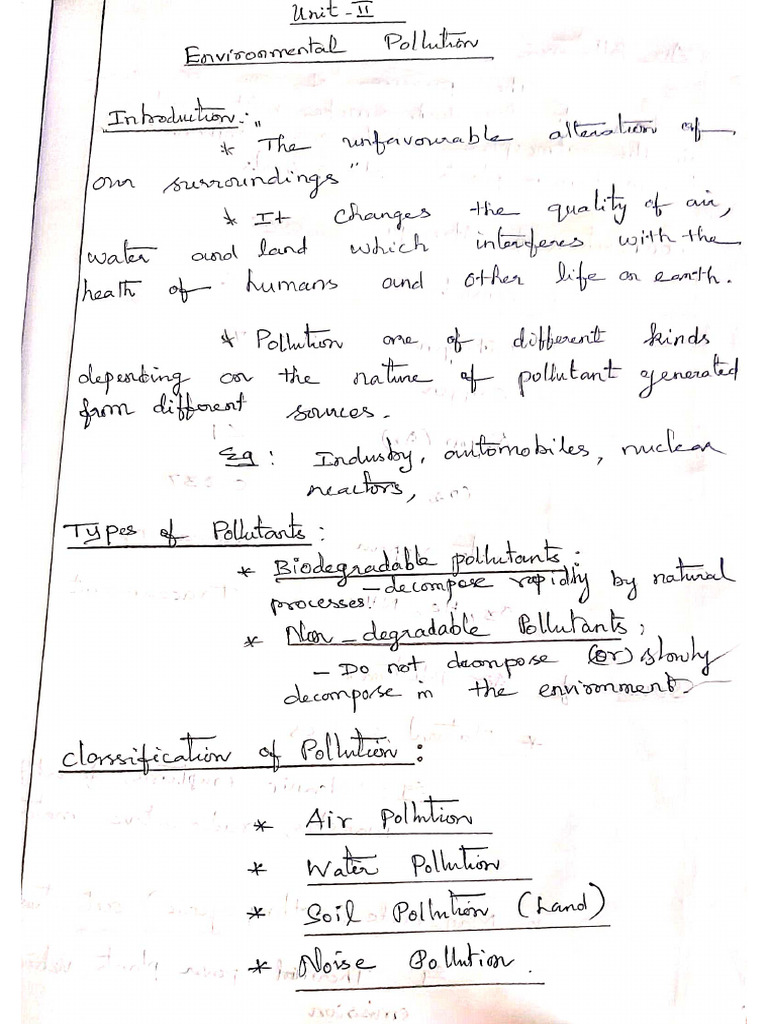 EVS - Unit 2 (Air& Water Pollution) Study Material. | PDF