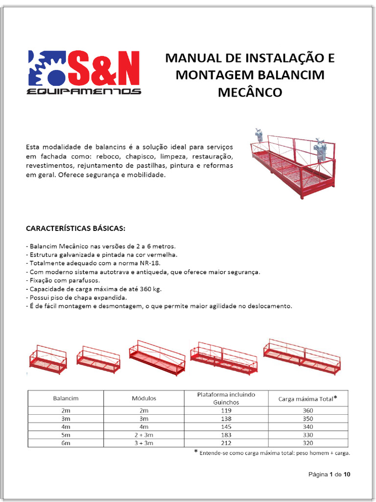 MANUAL DE INSTALAÇÃO E MONTAGEM BALANCIM MECÂNCO - PDF Download Grátis ...