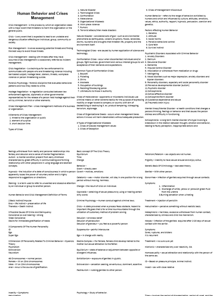 Behavioral Management Notes | PDF | Mental Disorder | Crisis Management