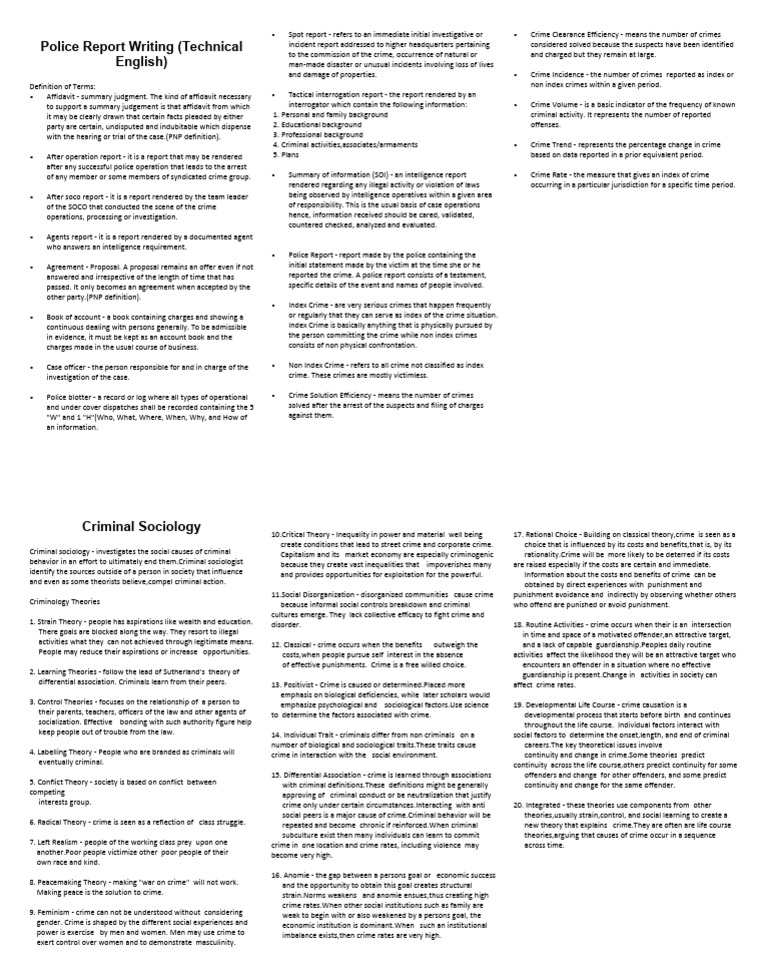 Police Report Writing - Criminal Sociology | PDF | Crimes | Crime ...