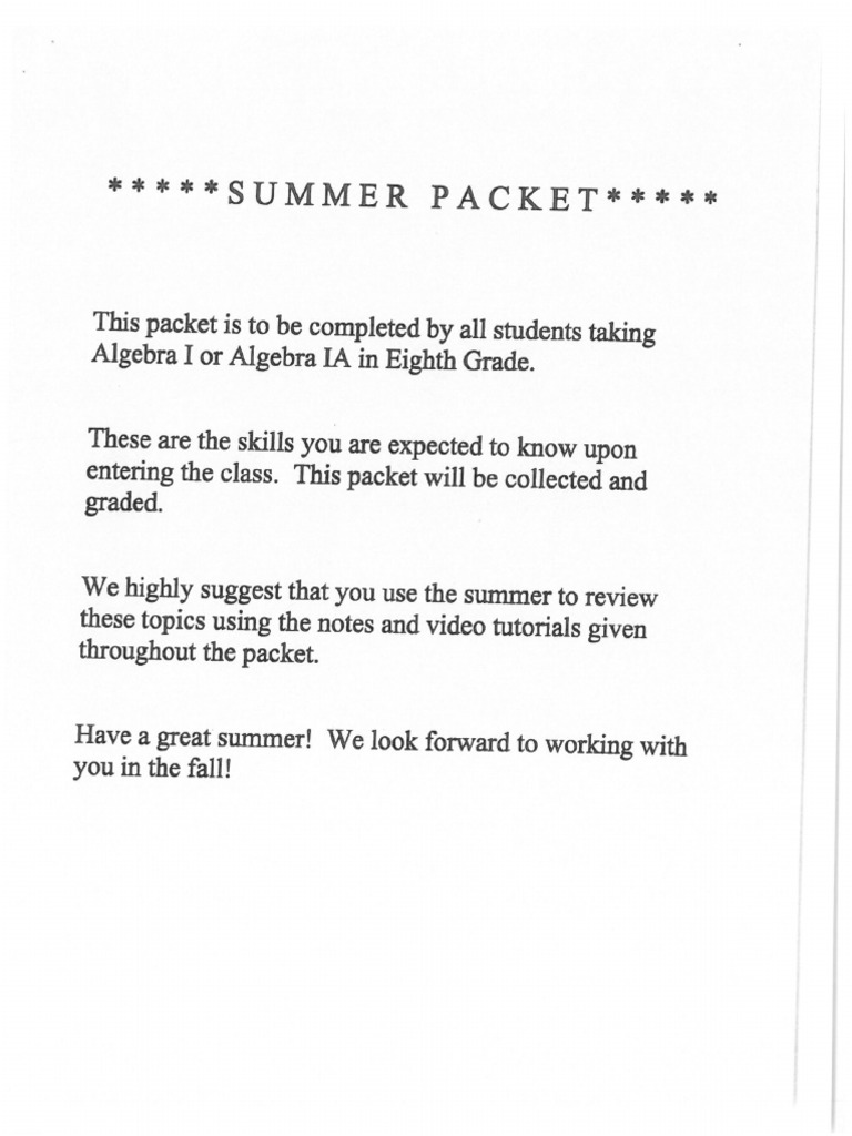 8th Grade Summer Math Packet | PDF