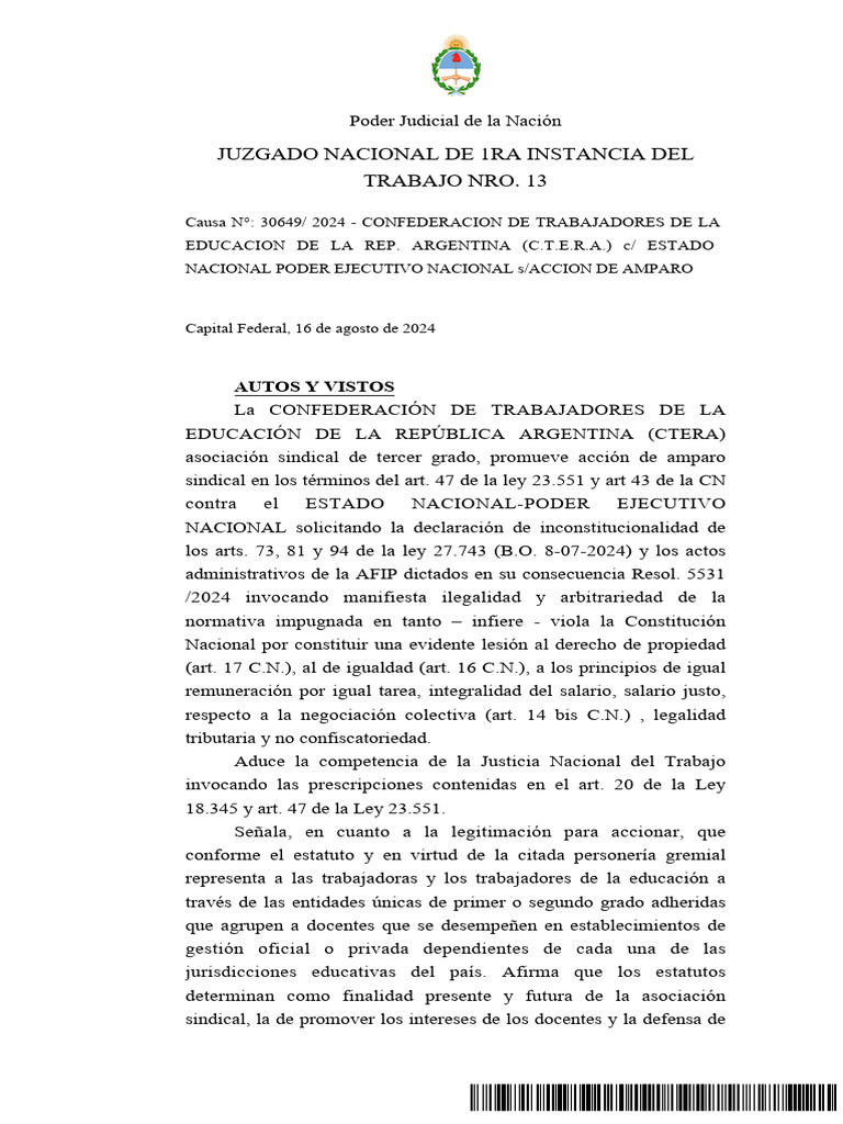 JNT 13. Cautelar Ganancias Ley Fiscal. 2024 | PDF