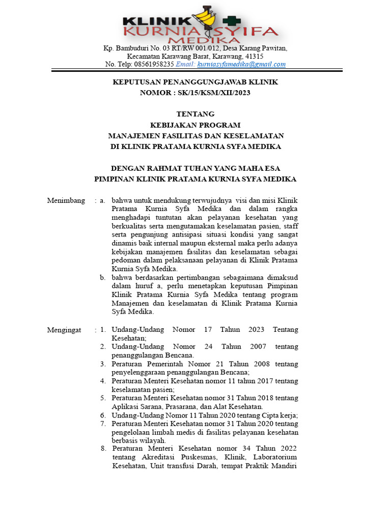 SK Program MFK Klinik Kurnia Syfa Medika | PDF