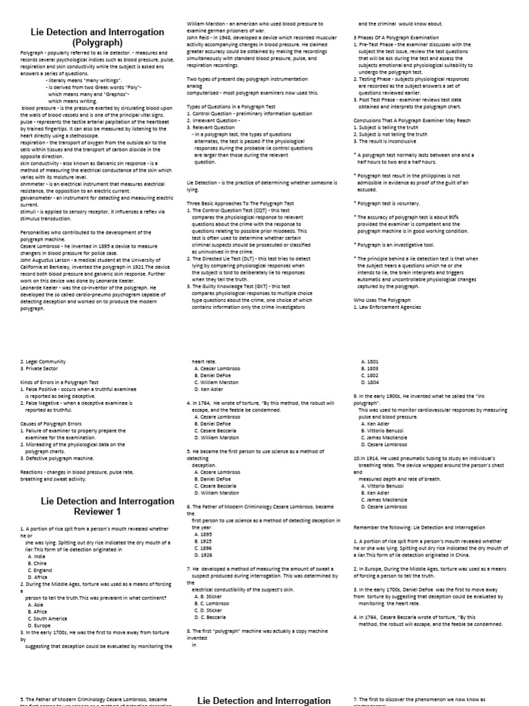 Lie Detection & Interrogation Notes | PDF | Polygraph