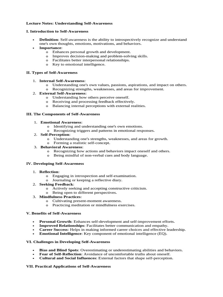 Lecture Understanding Self-Awareness | PDF