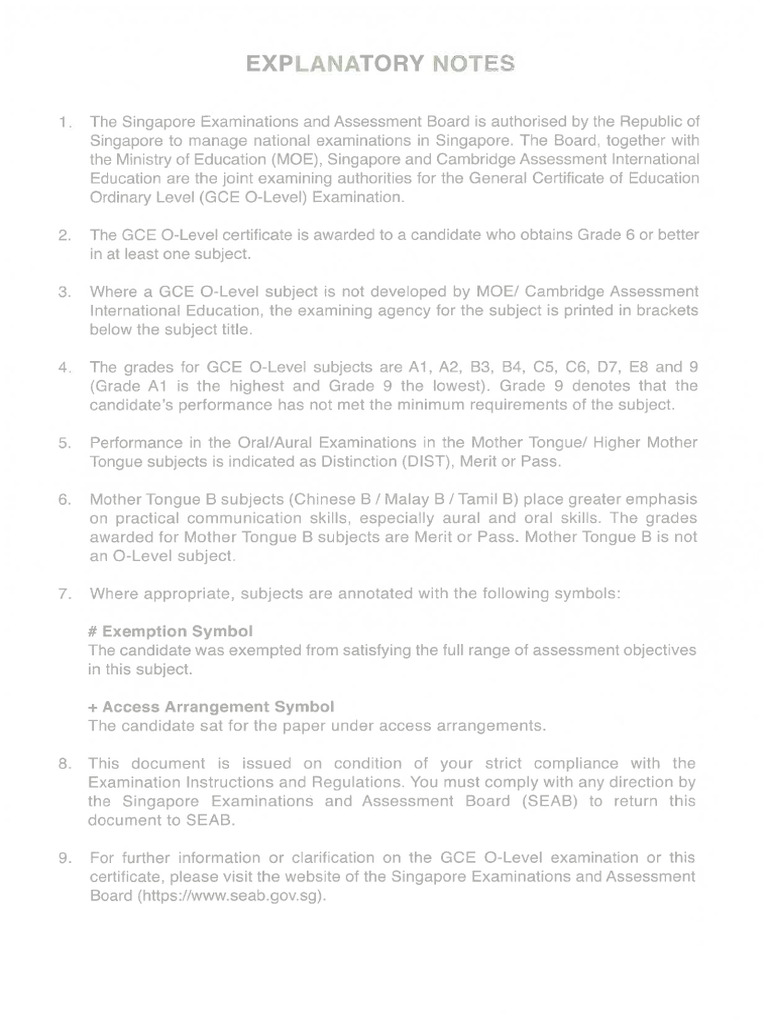 O Level Explanatory Notes | PDF