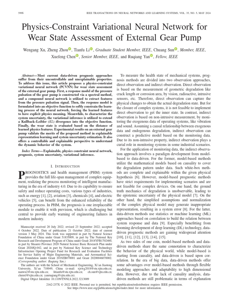 Physics-Constraint Variational Neural Network For Wear State Assessment of External Gear Pump | PDF