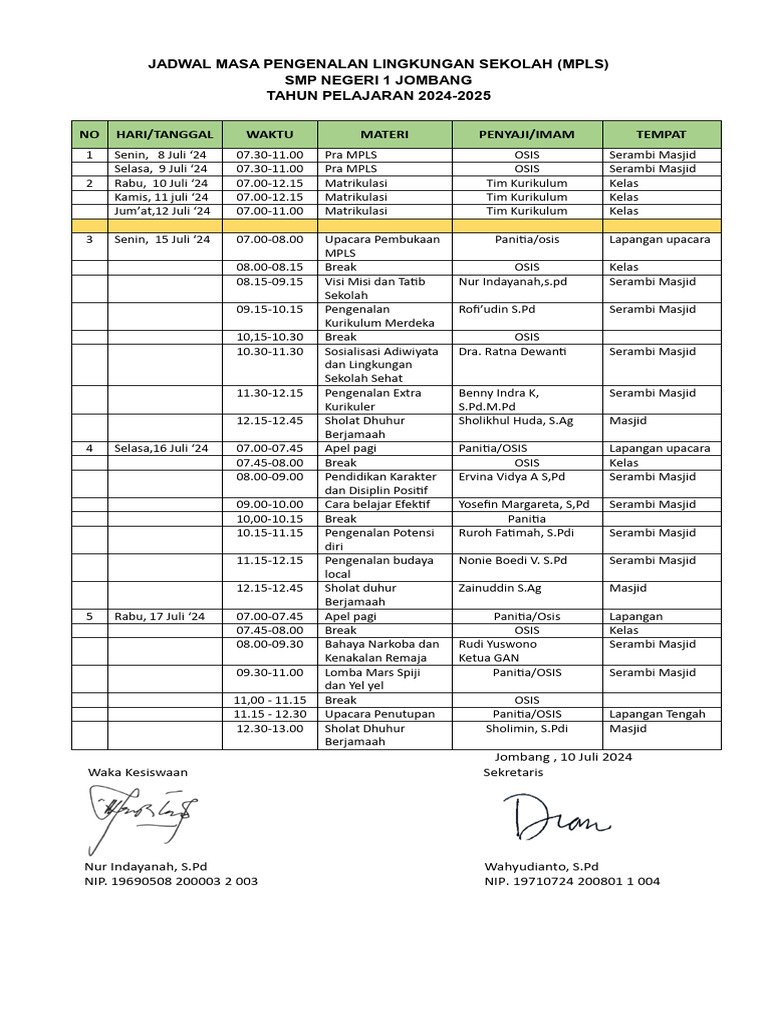 JADWAL MPLS 2024-2025 Ok | PDF
