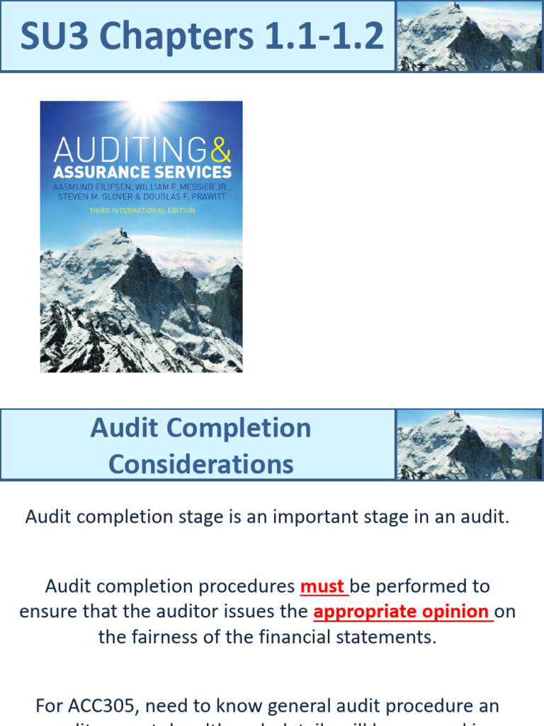SU3.1 MiniLecture - CH1.1-1.2 - Audit Completion Matters | PDF
