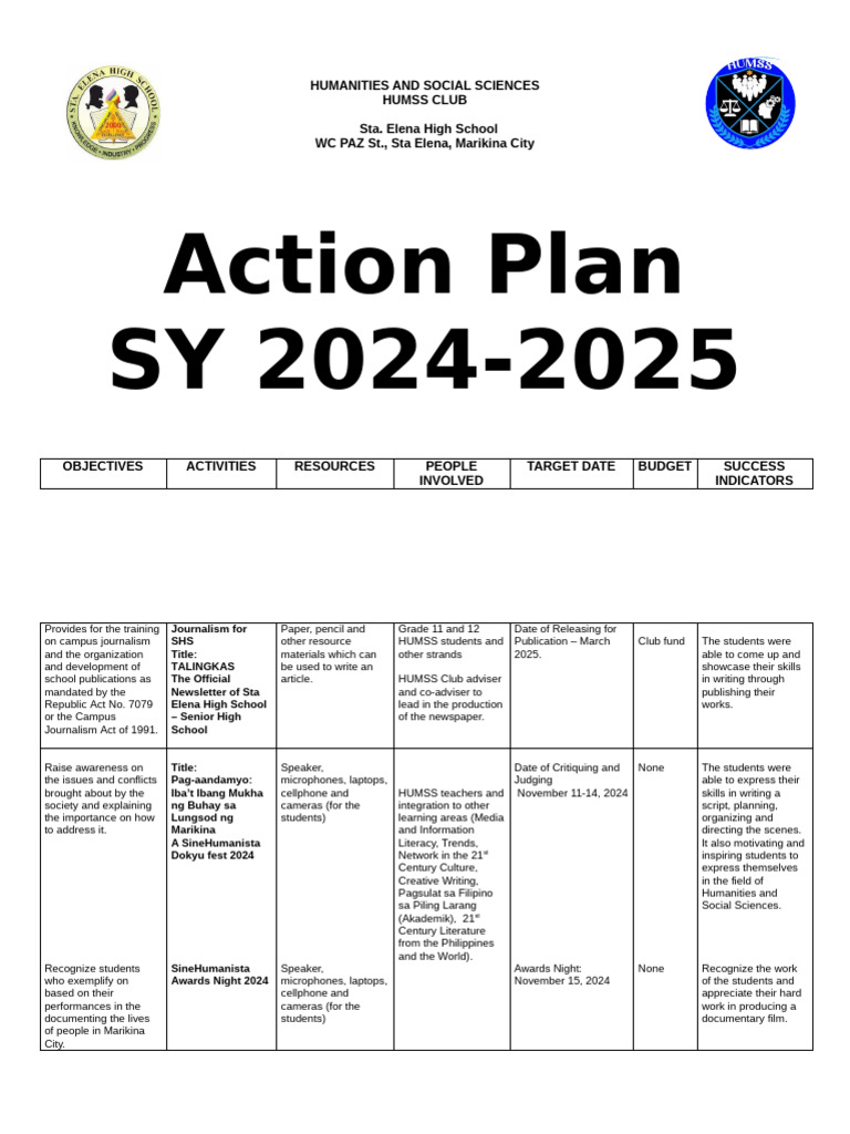 Action Plan - Humss Club | PDF