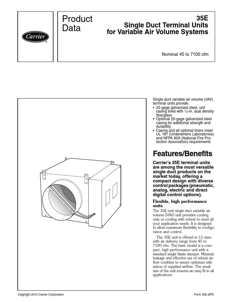 Product Data: 35E Single Duct Terminal Units For Variable Air Volume ...