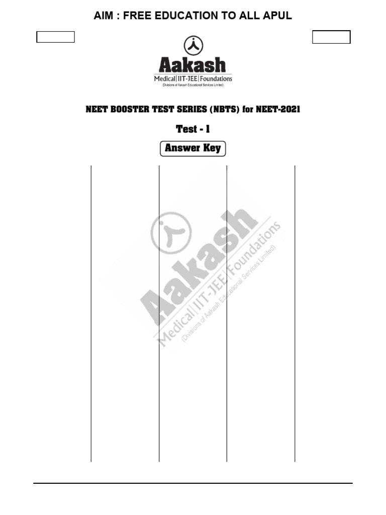 Neet Booster 1 - Answer Key | PDF