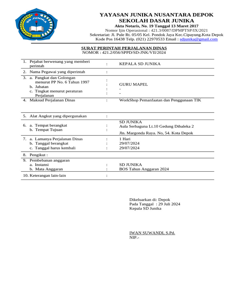 Contoh Surat Perjalanan Dinas Baru | PDF