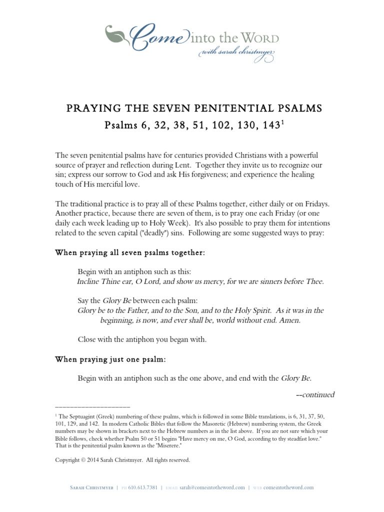 Praying The Penitential Psalms Download | PDF