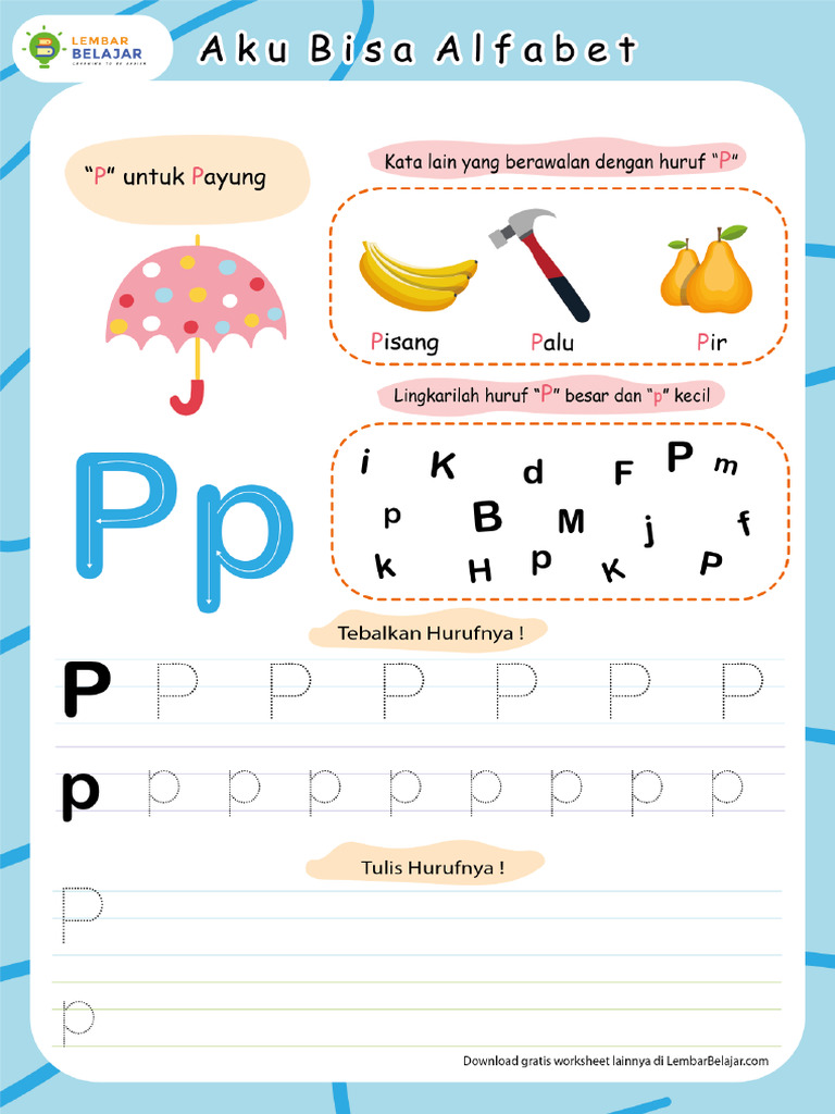 Worksheet Menulis Huruf P Lembar Belajar | PDF