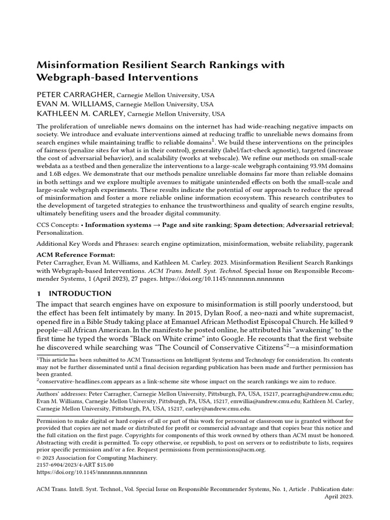 Misinformation Resilient Search Rankings With Webgraph-Based ...