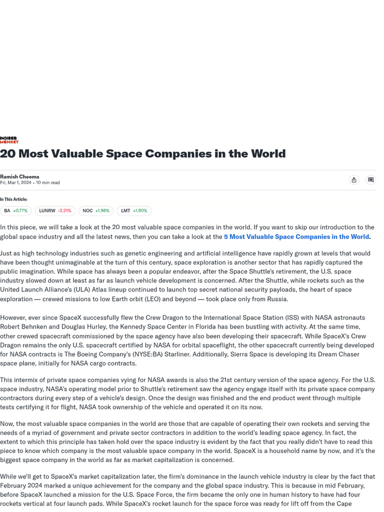 20 Most Valuable Space Companies in The World | PDF