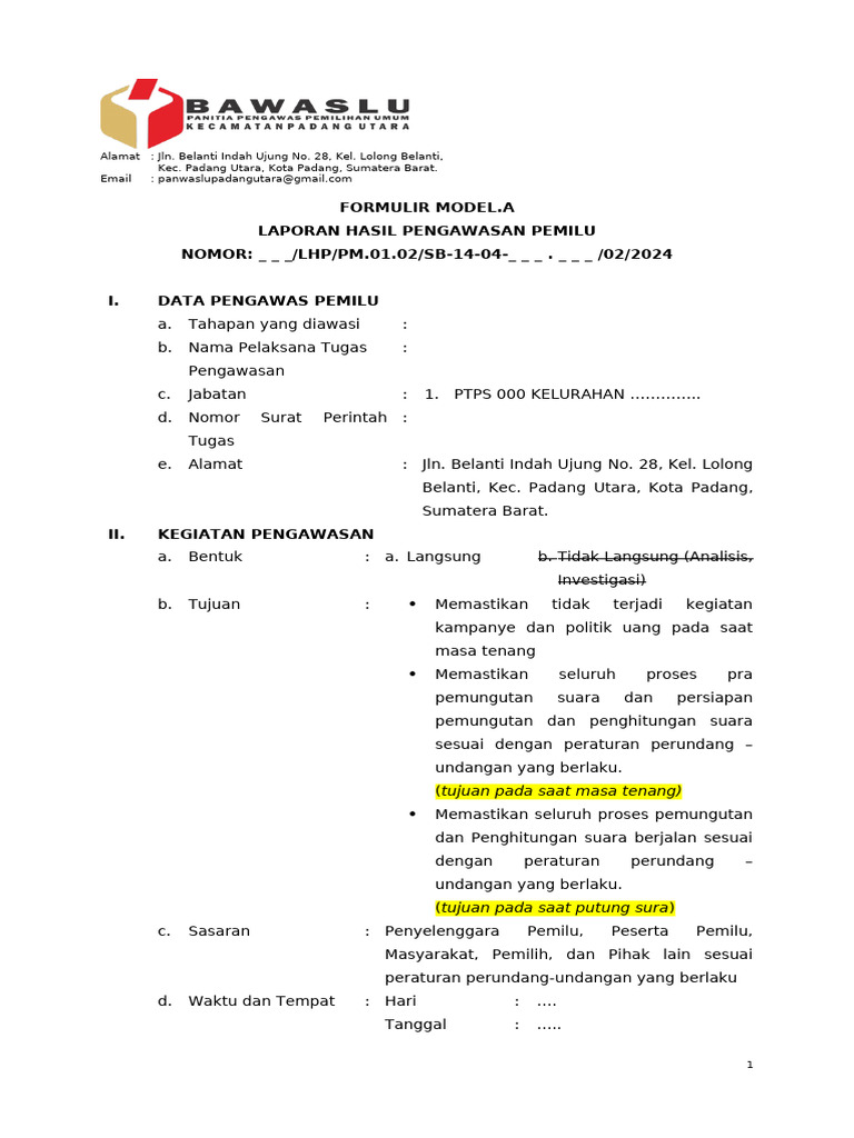 Contoh Form A PTPS | PDF