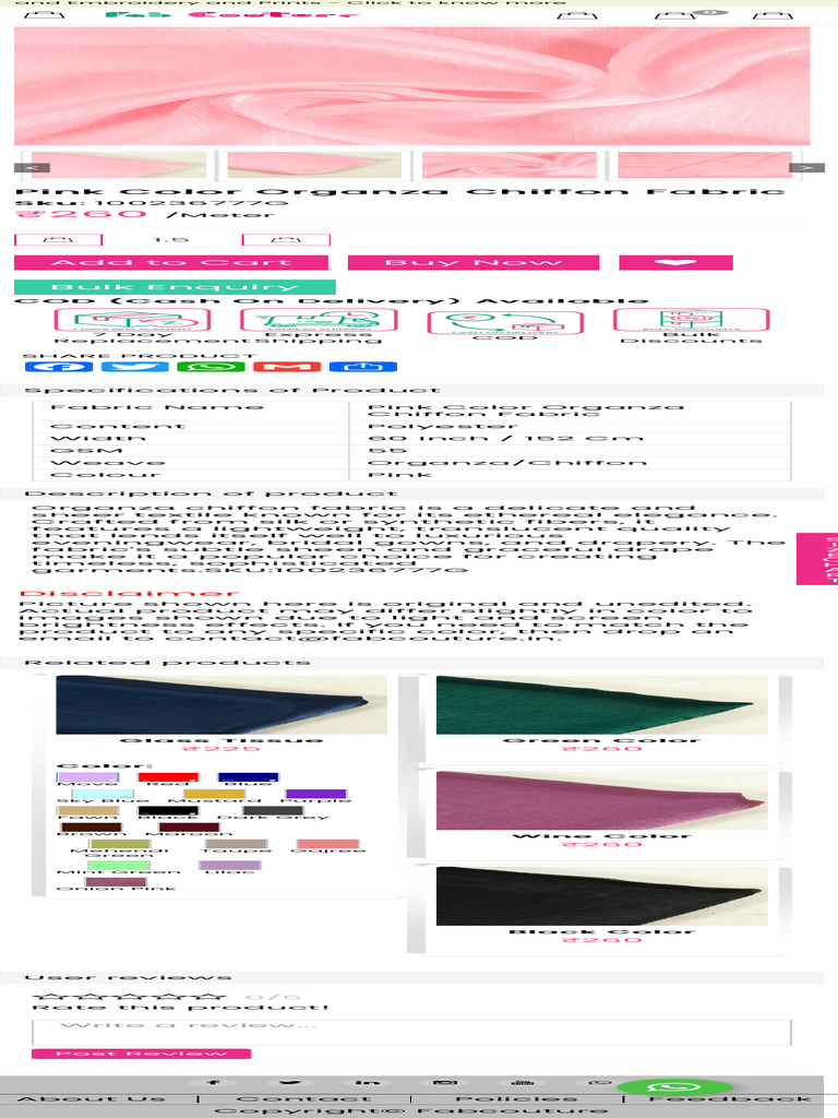 Pink Color Organza Chiffon Fabric | PDF