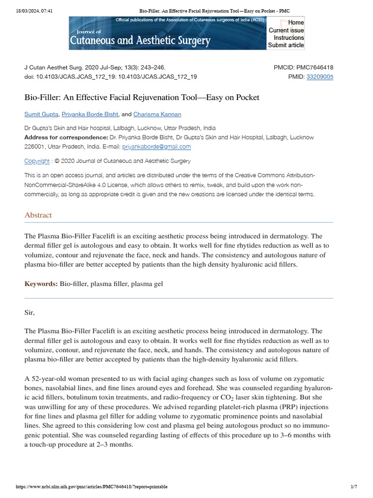 Bio-Filler - An Effective Facial Rejuvenation Tool-Easy On Pocket - PMC ...